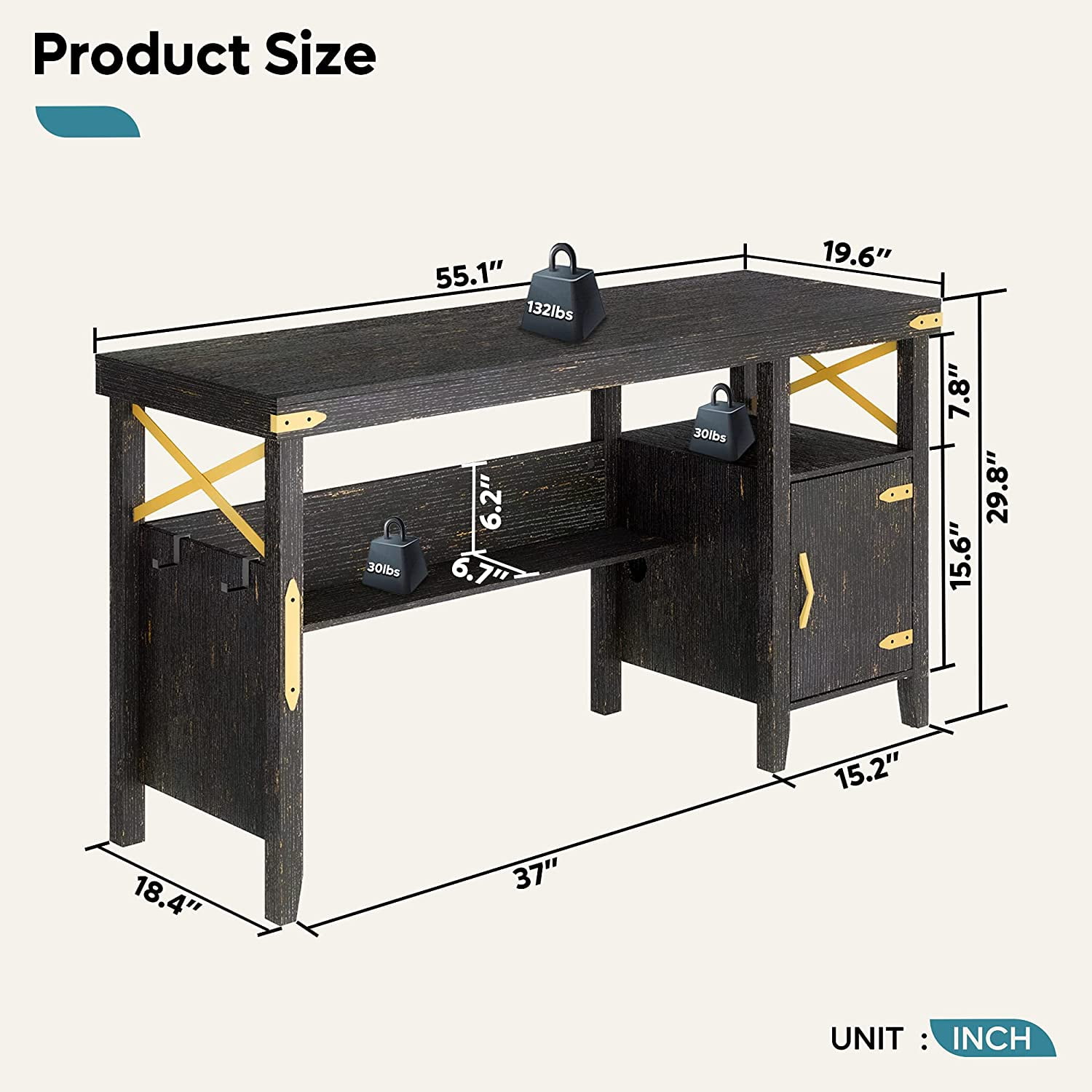 Buy Bestier 55 inch Computer Desk with Storage Cabinet in Black Online ...