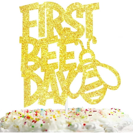 First Bee Day Cake Topper Gold Glitter Gender Reveal Pregnancy ...