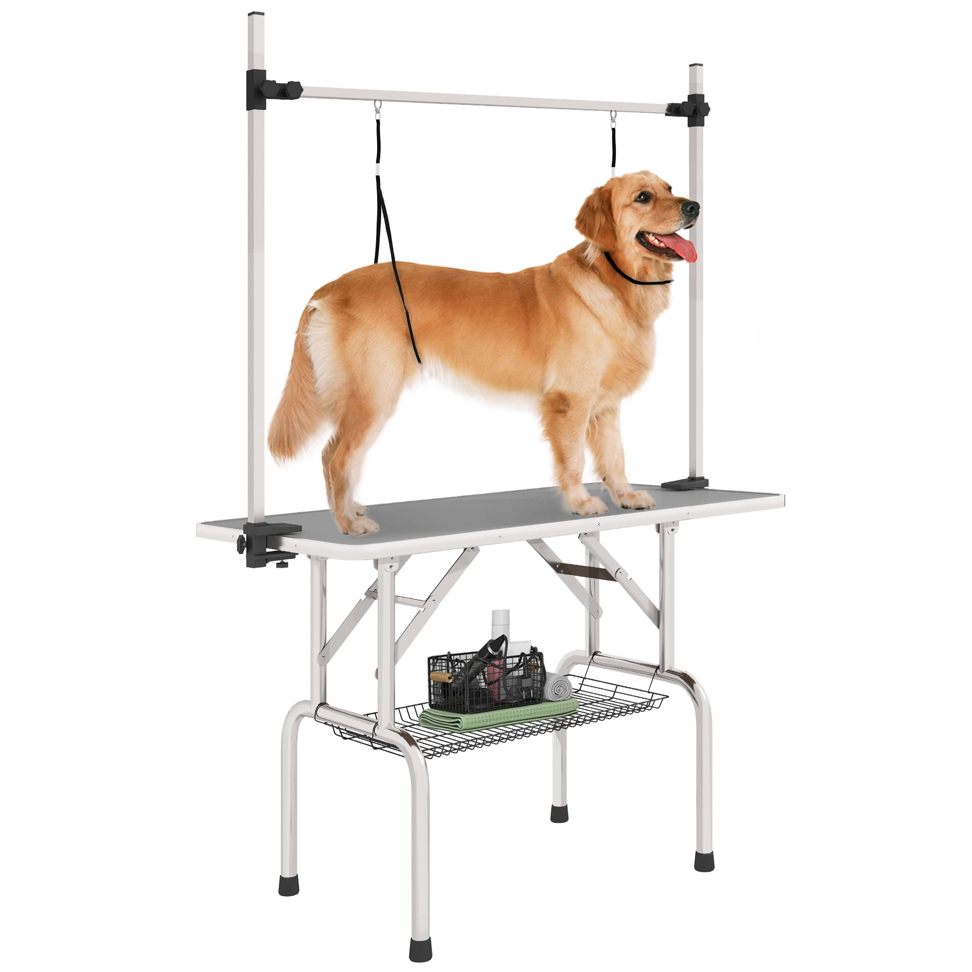 PawHut Adjustable Dog Grooming Table with 2 Safety Slings, Grey ...