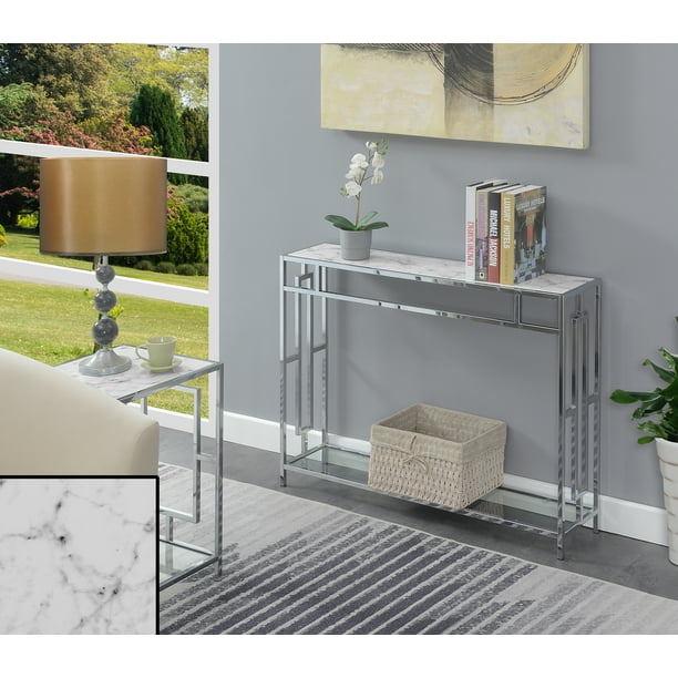 Convenience Concepts Town Square Chrome Console Table, Faux White Marble/Chrome Frame - Walmart.com