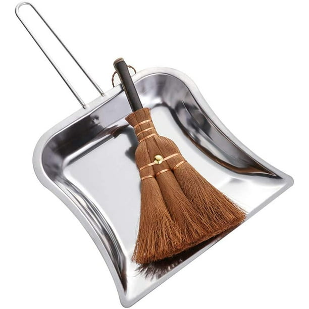 Nvzi Small Metal Dustpan and Brush Set Heavy Duty Vintage Dust Pan Natural Handmade Broom Dust ...