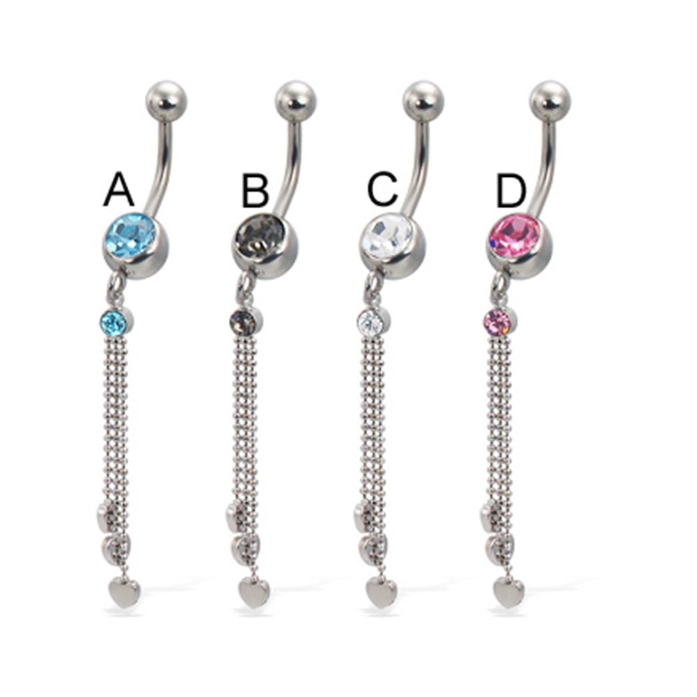 Belly Button Ring With Three Small Metal Hearts On Dangles - Walmart.com