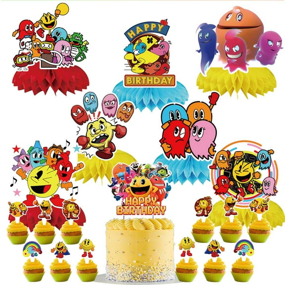 Pacman Party Supplies Decor Decorations Plates Movie Background Cake ...