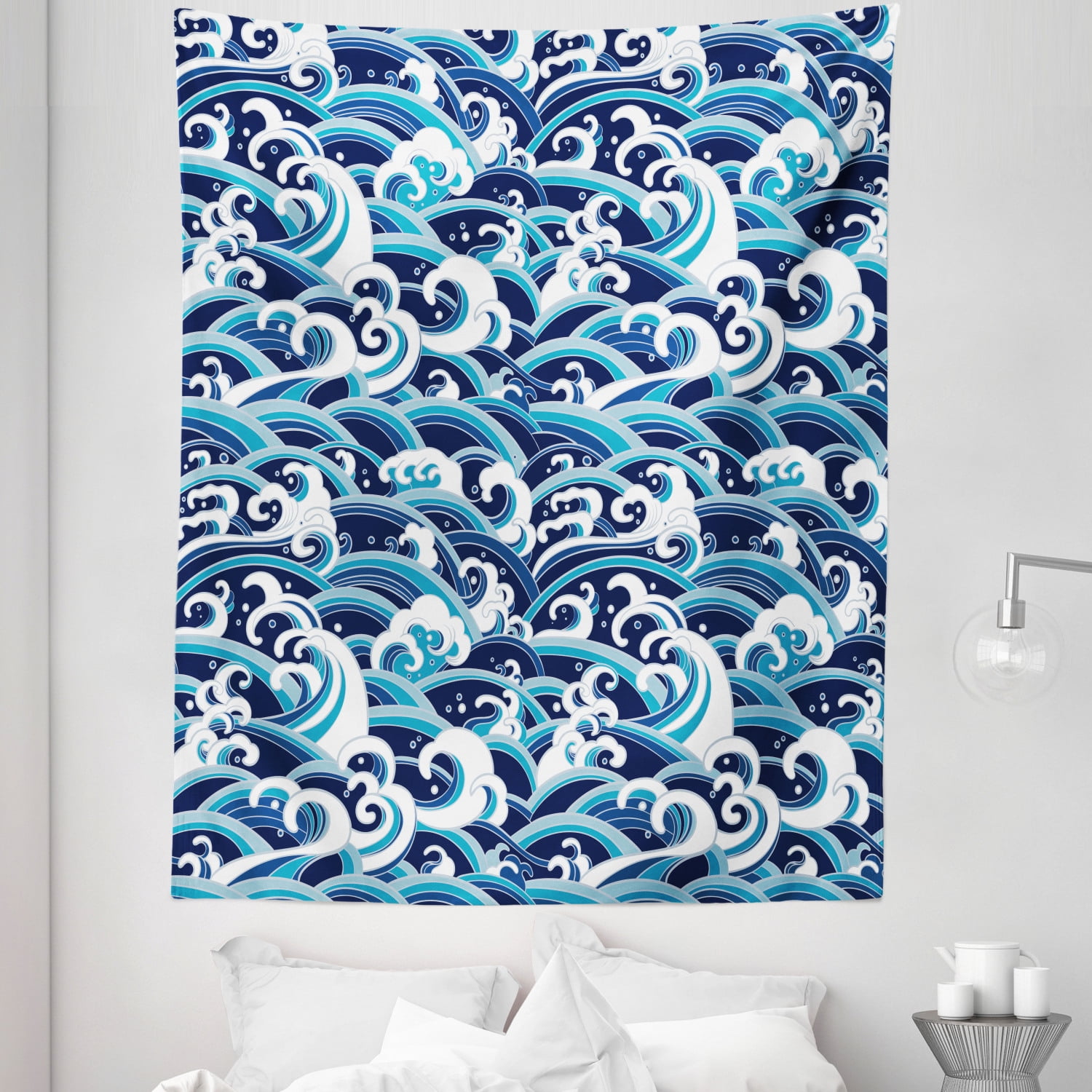Japanese Wave Tapestry, Traditional Eastern Pattern with Waves of Water ...