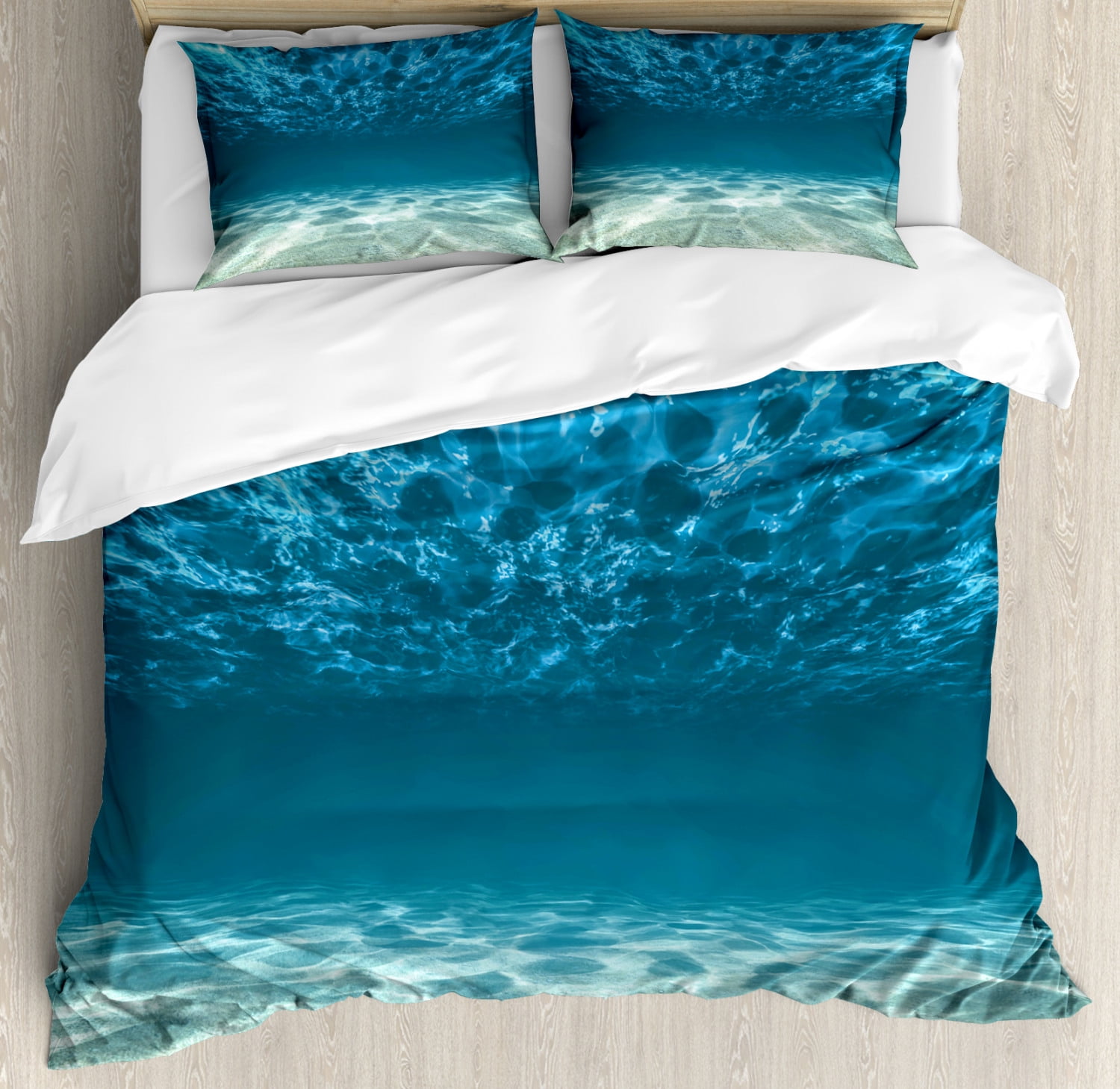 Ocean Duvet Cover Set, Gravelly Bottom Wavy Surface Tropical Seascape ...