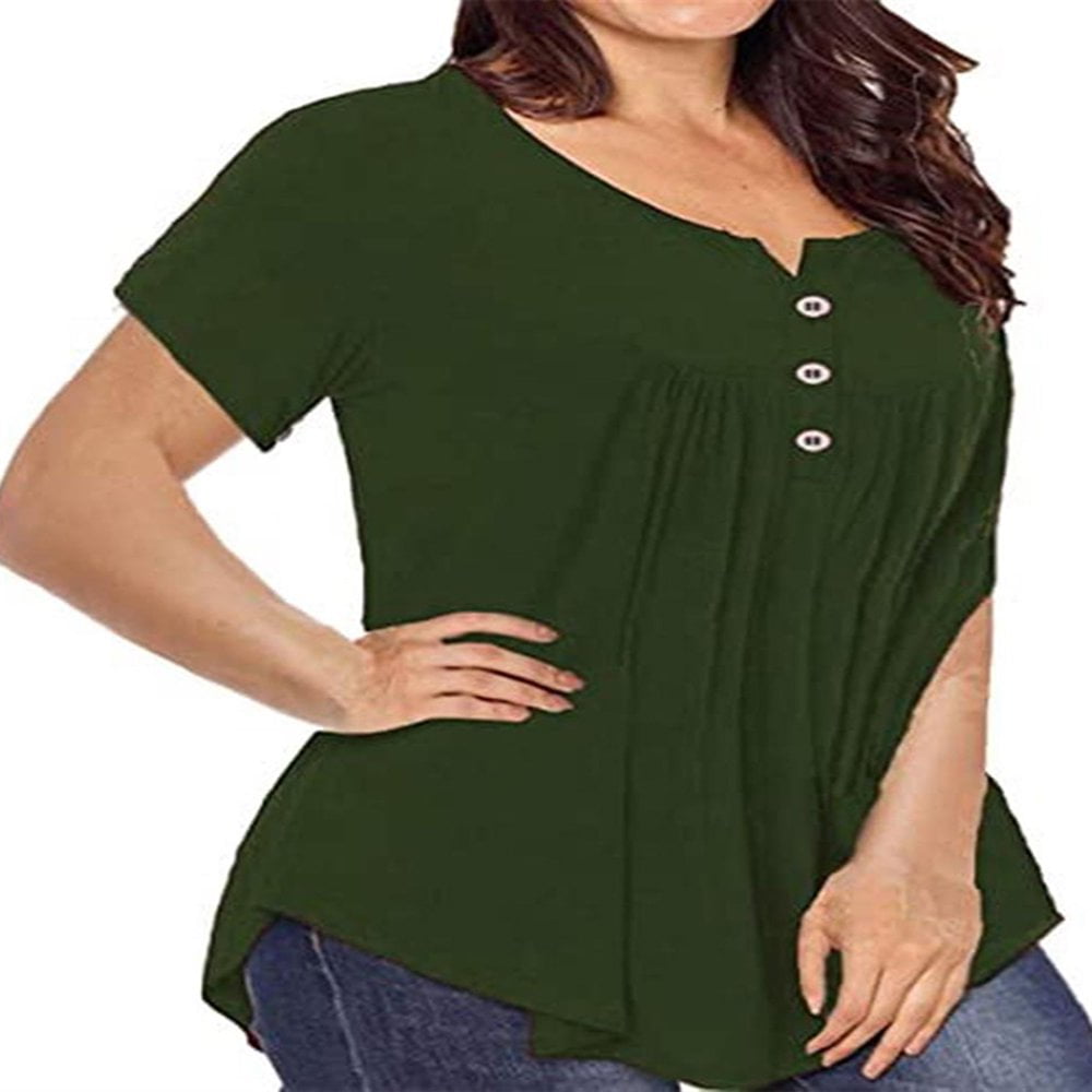 Women‘s Summer Gradient Short Sleeve Shirts Leopard Floral Plus Size ...