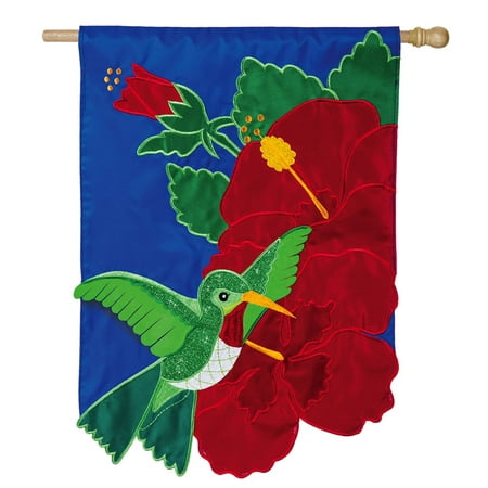 Evergreen Glitter Hummingbird Applique House Flag, 28 x 44 inches ...