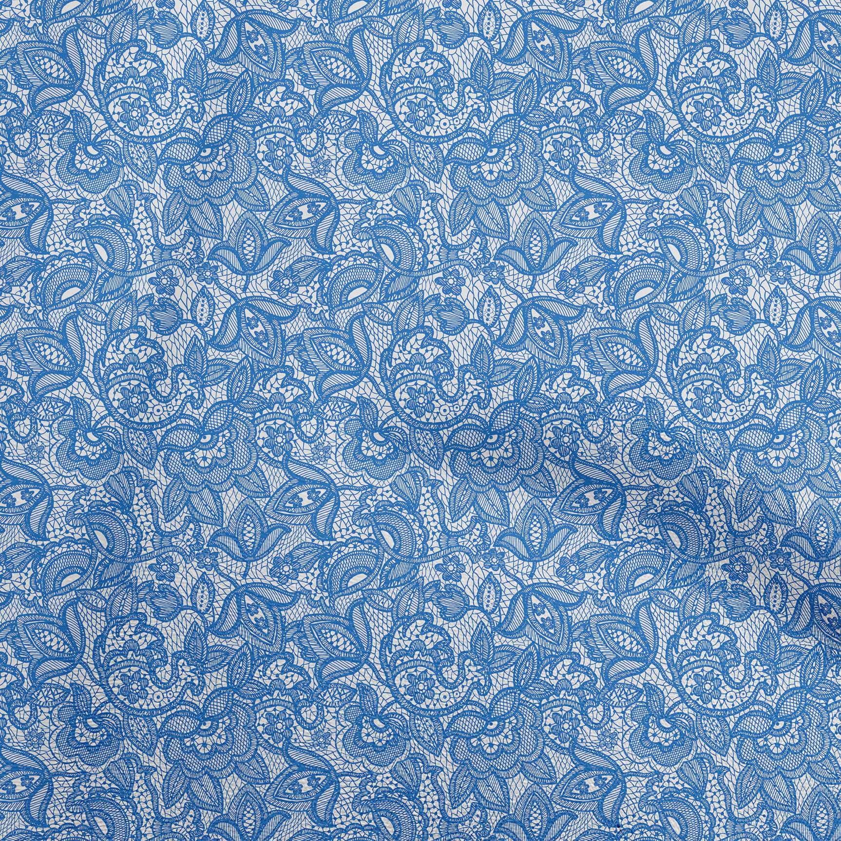 oneOone Viscose Chiffon Medium Blue Fabric Lace Floral Dress Material ...