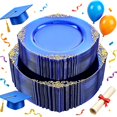 102-Piece Blue Plastic Dinner and Dessert Plates with Gold Rim ...