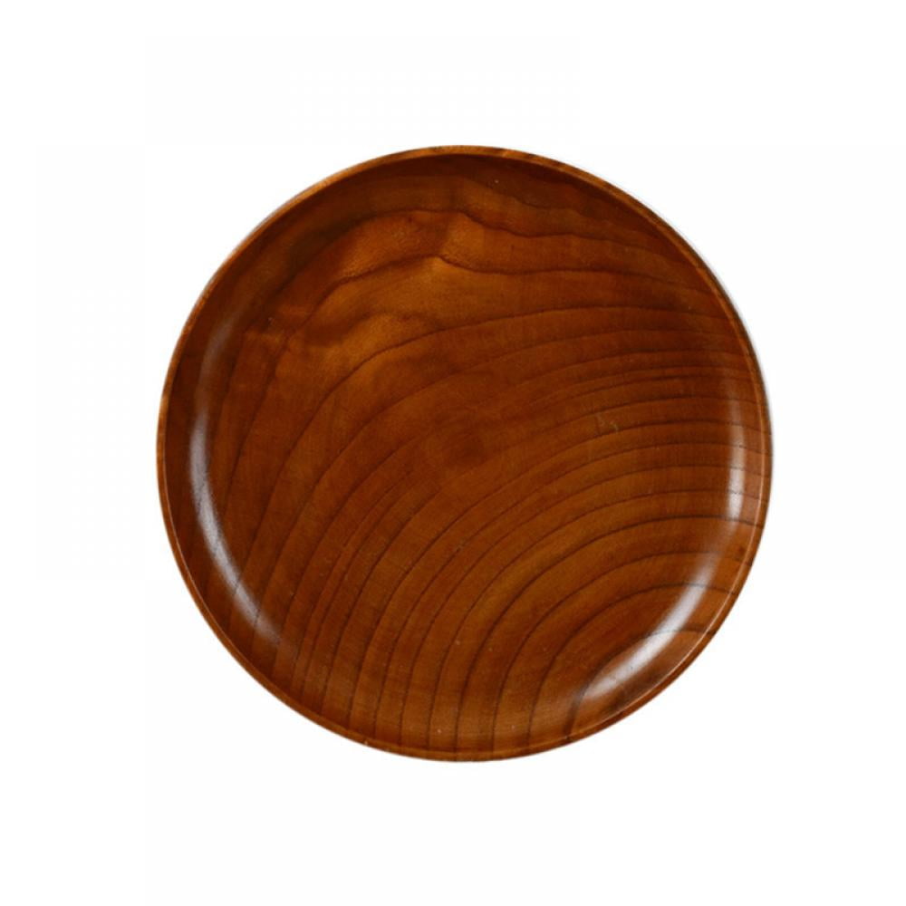 Xmarks Wood Dinner Plates, 7 Inch Round Wood Plates, Easy Cleaning ...