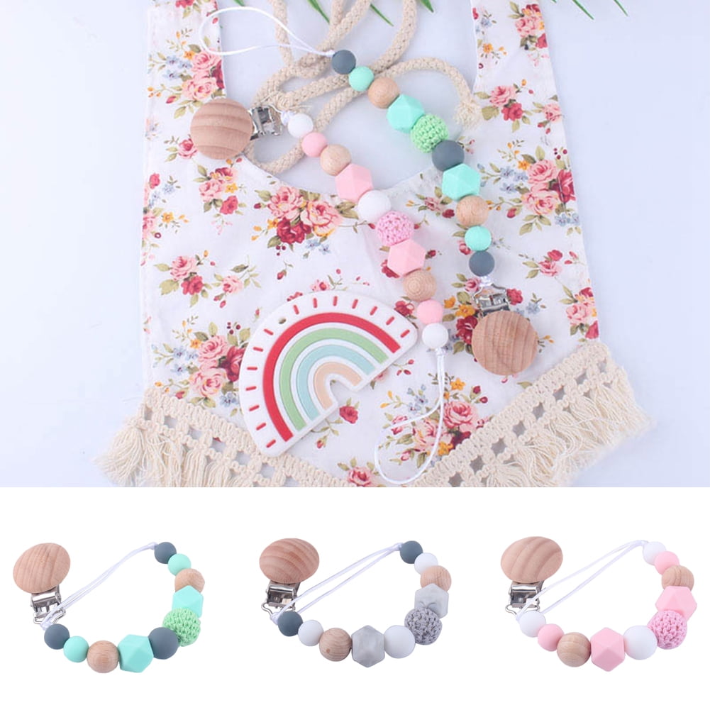 SPRING PARK Lovely Silicone Pacifier Clip, Teether Teething Beads for ...