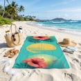 Boho beach towels A poster with a flower and palm leaves on a blue ...