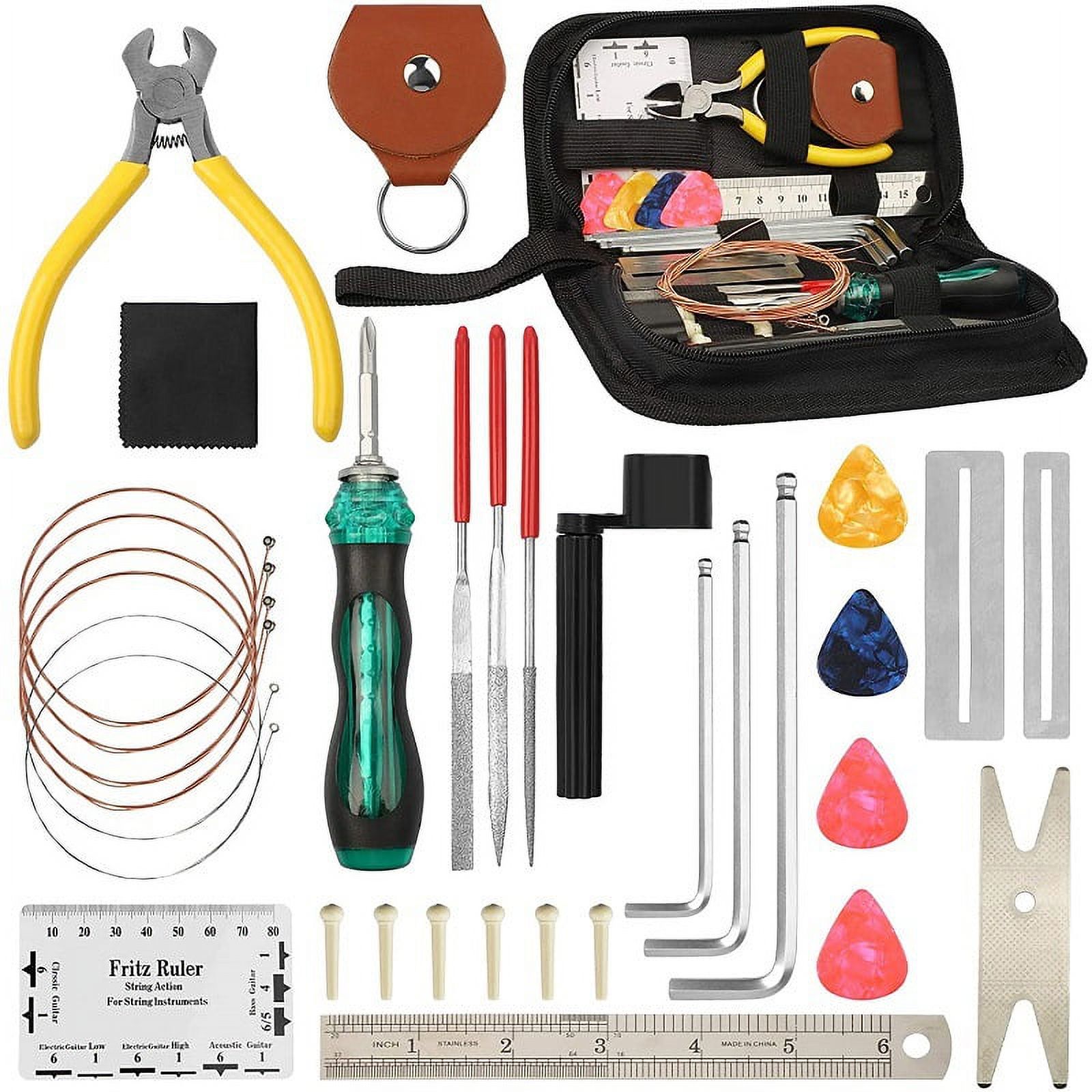 28-Piece Guitar Kit File Wrench String Spacing Ruler Pin Wire Polishing ...