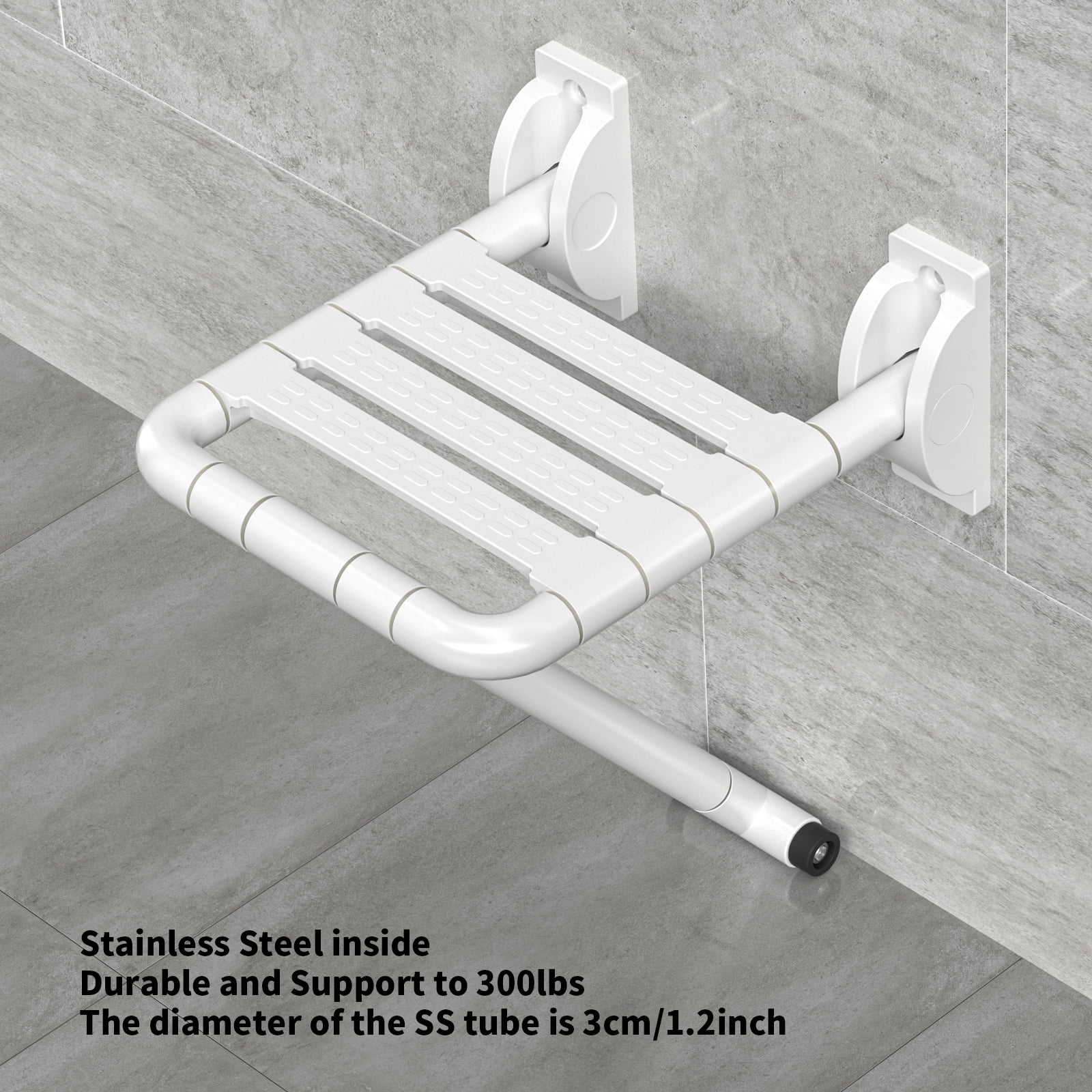 Buy Wall-Mounted Folding Shower Seat for Elderly, White Shower Stool ...
