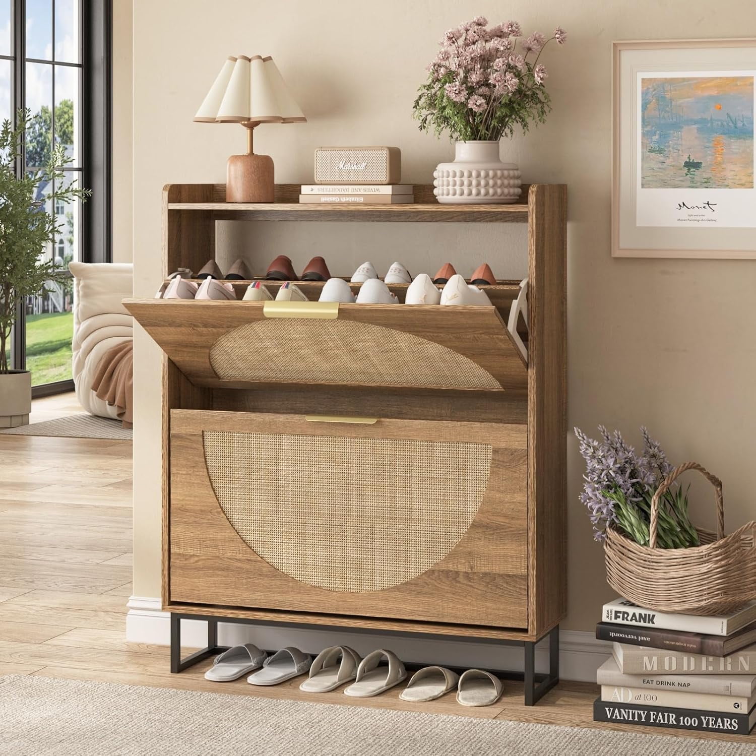 Click here for Vabches Rattan Shoe Storage Cabinet With 2 Flip Dr... prices