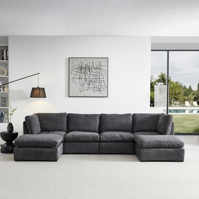 129" Modular Sectional Sofa, Modern Upholstered U-shaped Sofa with ...