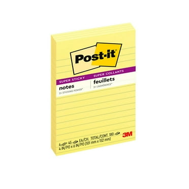 Post-it Super Sticky Lined Notes, 4" x 6", Canary Yellow, 5 Pads ...