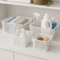 4-Piece Decorative Plastic Storage Basket Set with Cut-Out Handles and ...