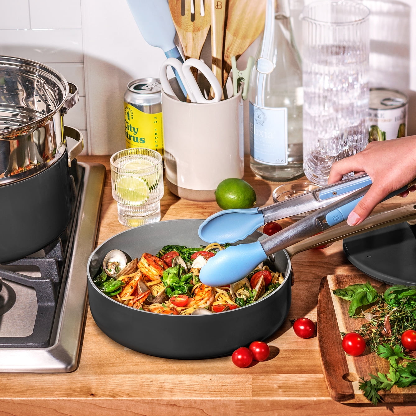 Buy Beautiful 20pc Ceramic Non-Stick Cookware Set, Cornflower Blue, by ...