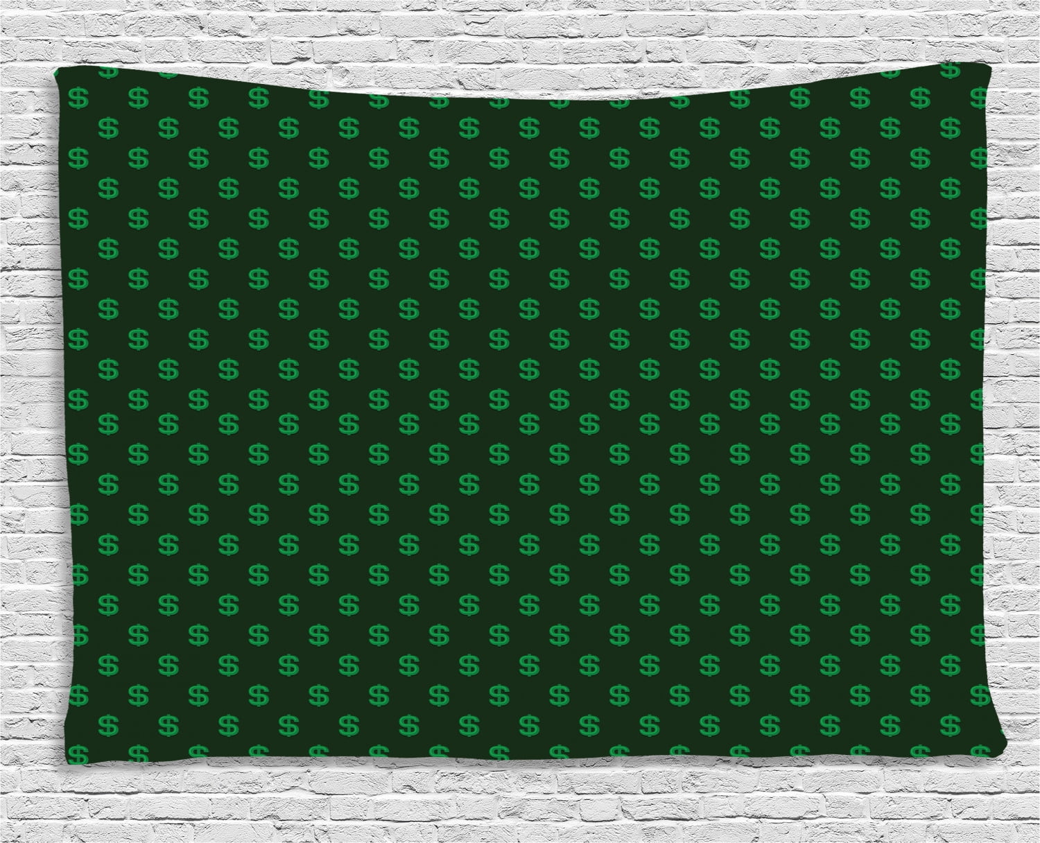 Money Tapestry, Pattern of Dollar Symbols on Dark Green Background ...