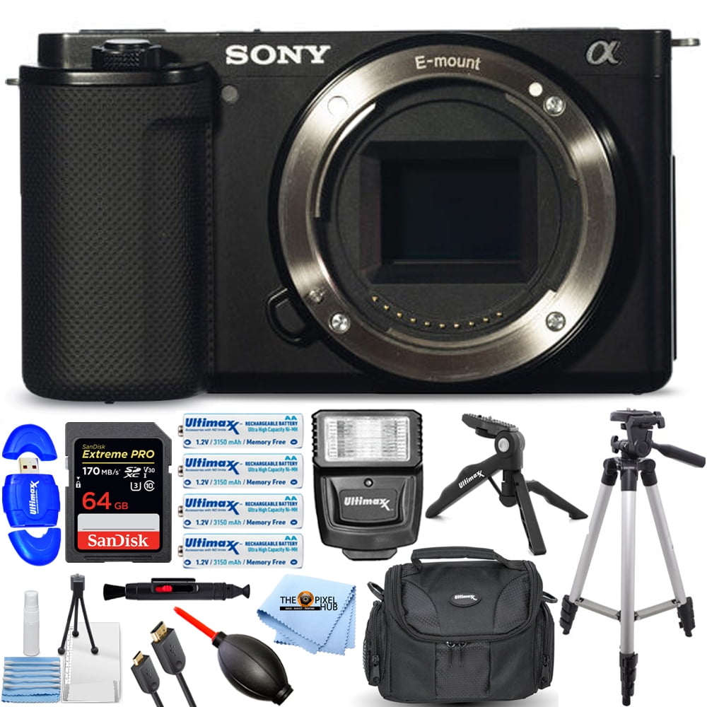Sony ZV-E10 Mirrorless Camera (Body, Black) ILCZV-E10/B + 64GB + Flash ...