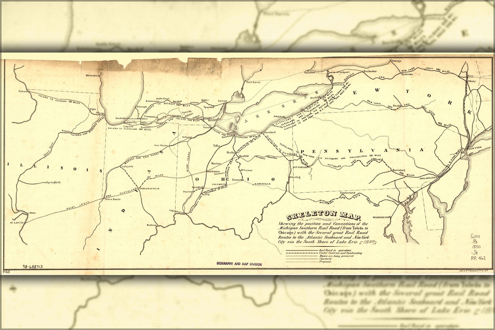 24"x36" Gallery Poster, 1850 map of the Michigan Southern Rail Road ...