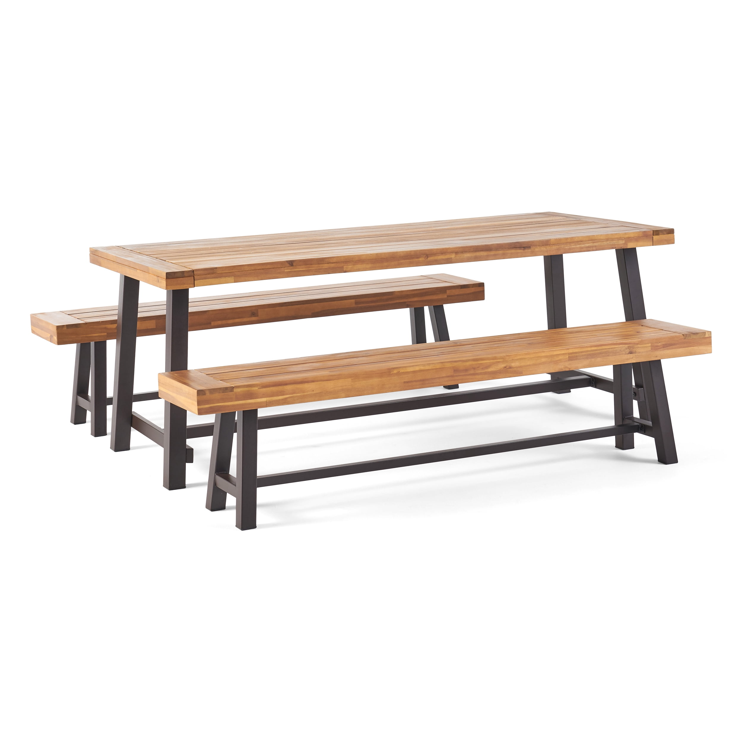 Cole Outdoor Acacia Wood Picnic Dining Set, Teak, Rustic Metal ...