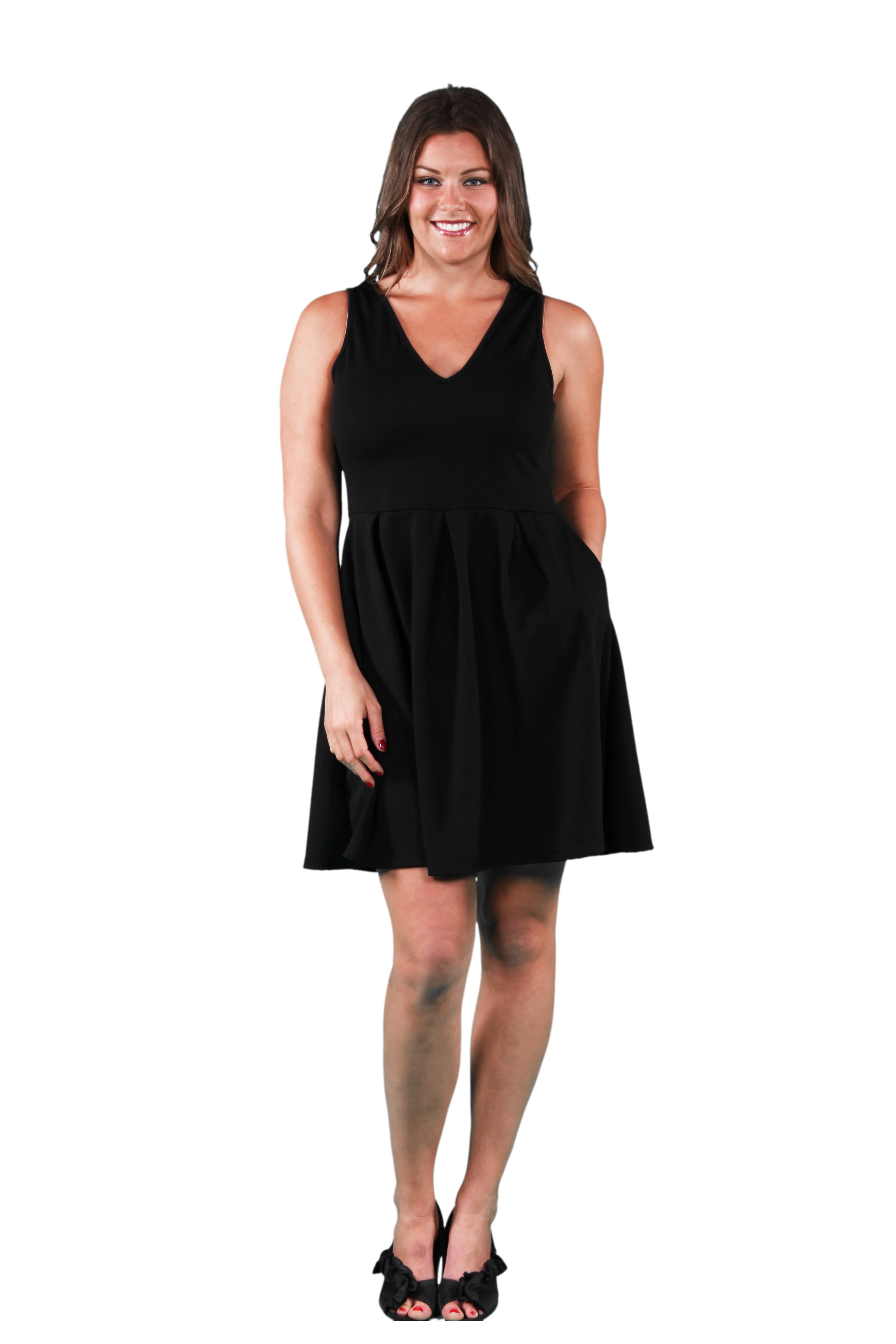 Womens Plus Size Sleeveless Fit And Flare Pocket Dress