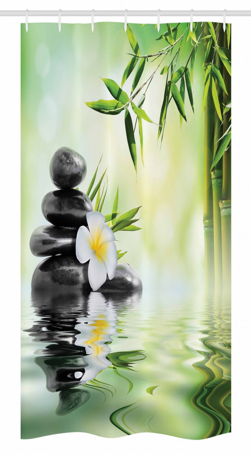 Spa Stall Shower Curtain, Garden with Frangipani Bamboo Japanese ...