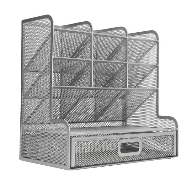 Mesh Desk Organizer, 45° Tilt Silver Pull Out Drawer 9 Compartments ...
