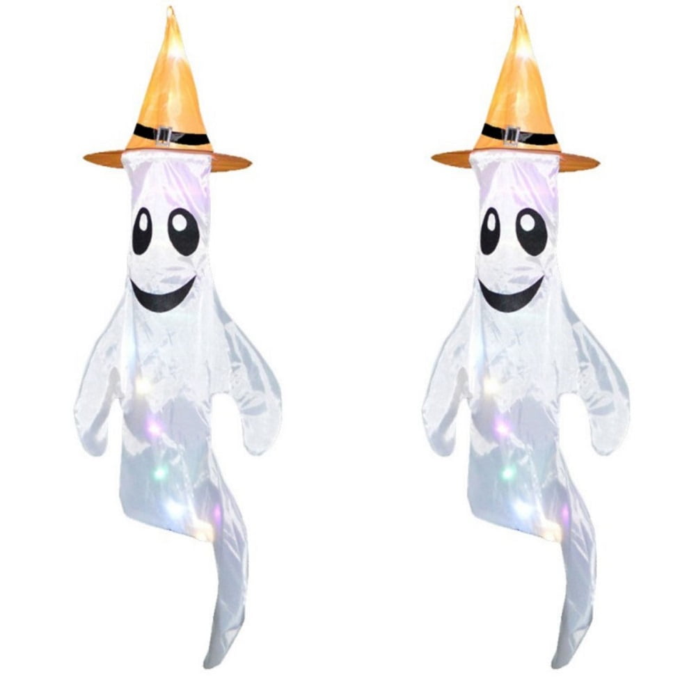 2 Packs Halloween Decoration Ghost Windsocks with Light Hanging ...