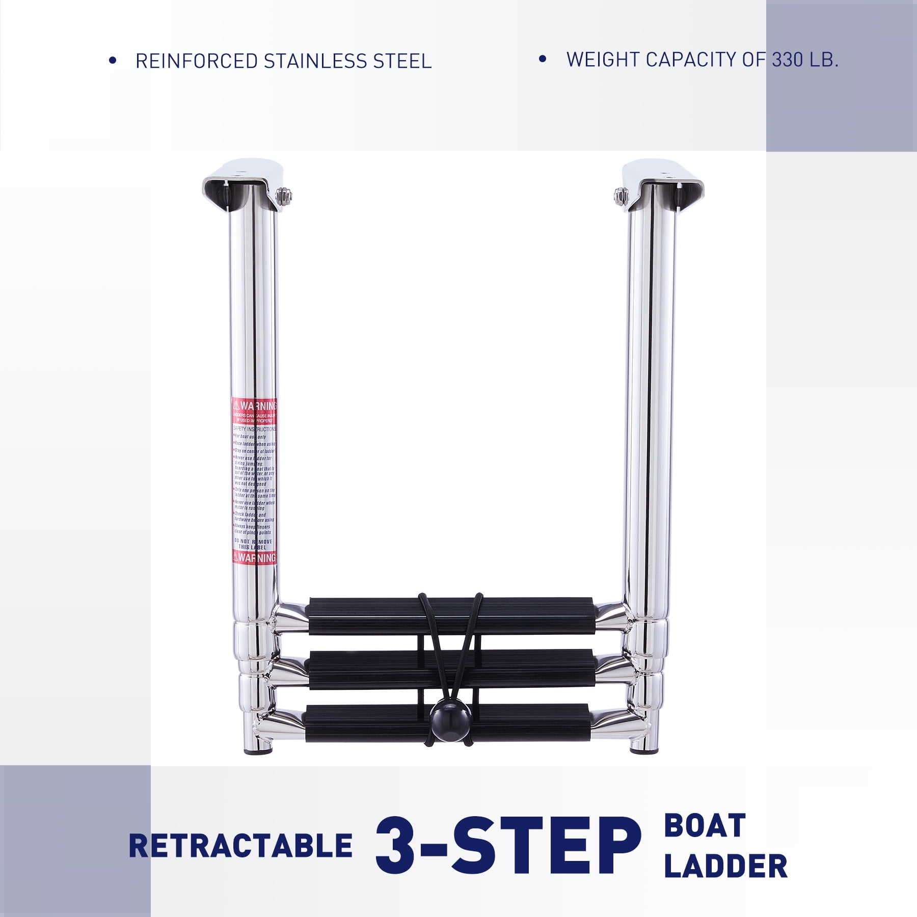 3 Rung Telescopic Boat Ladder w Flexible Mounts for Ship Pool Pontoon ...