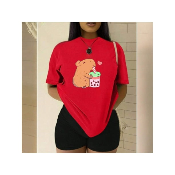 Playera Blusa De Capybara Tomando Refresco Ropa Divertida Para Mujer ...