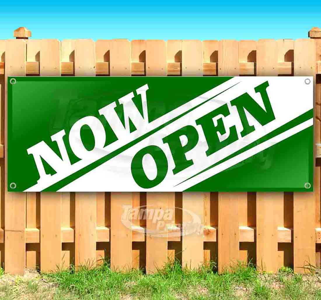 Now Open Slant 13 oz Vinyl Banner With Metal Grommets - Walmart.com