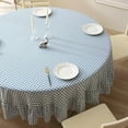 Dust Blue Plaid Ruffled Table Cloth Round Cover, 100% Washed Cotton ...