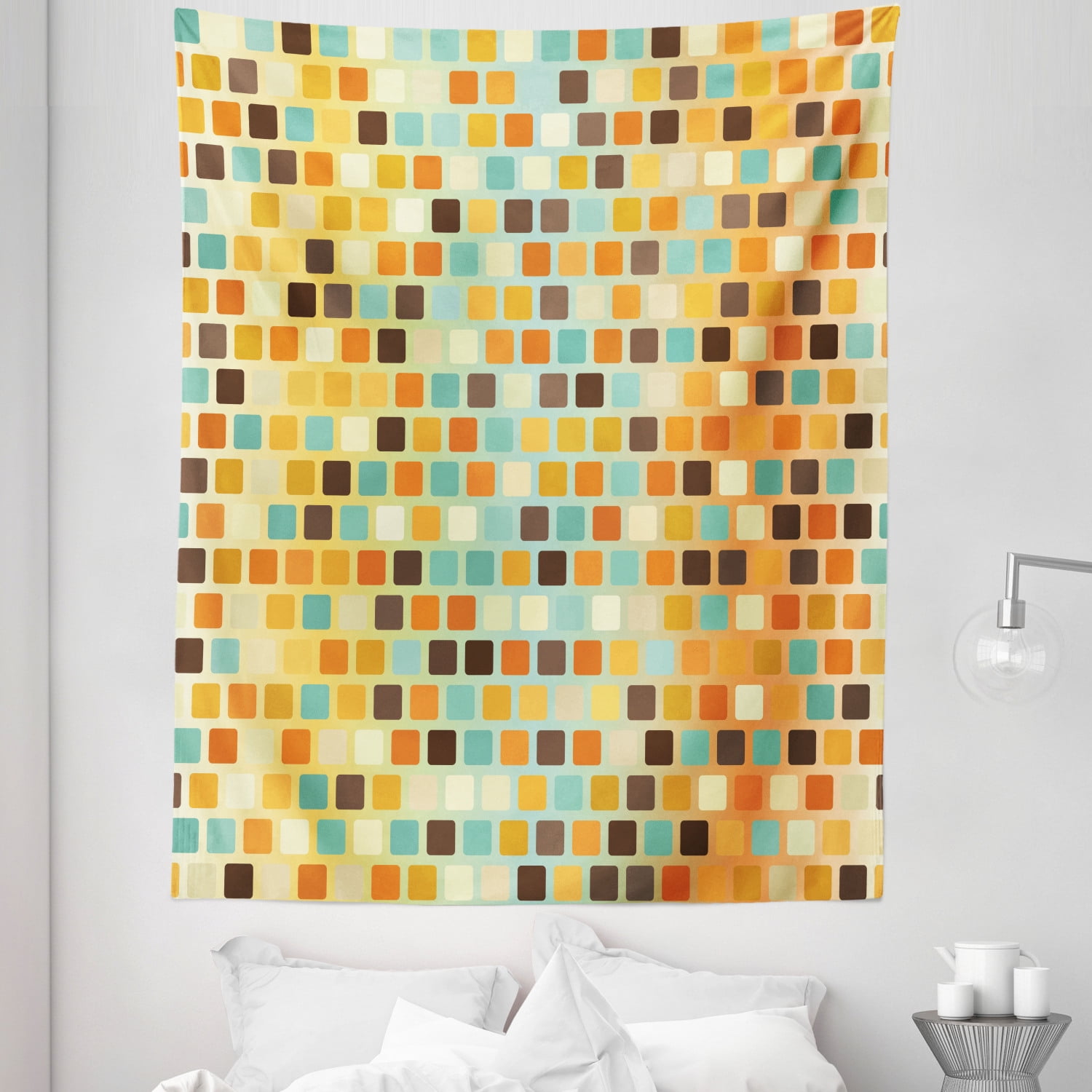 Retro Tapestry, Square Wall Pattern with Colorful Abstract Shapes ...
