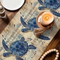 Blue Sea Turtle Table Runner, Vintage Coastal Sheet Music Washable ...