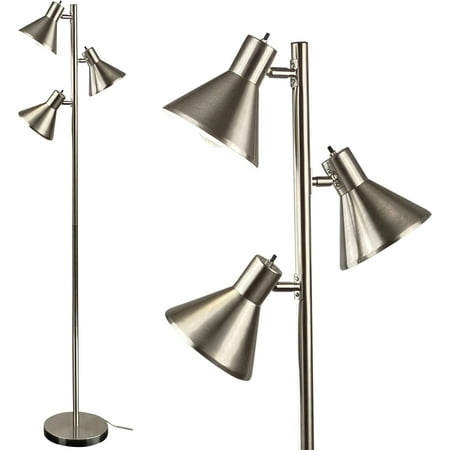 3 Light Brushed Nickel Floor Lamp with Adjustable Reading Room Lights ...