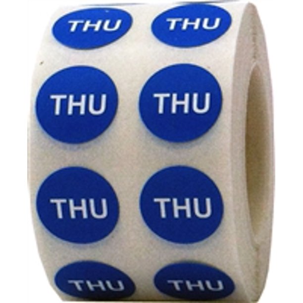 Blue Thursday Days of the Week Stickers | 0.5" Inch Round | 1000 Pack ...