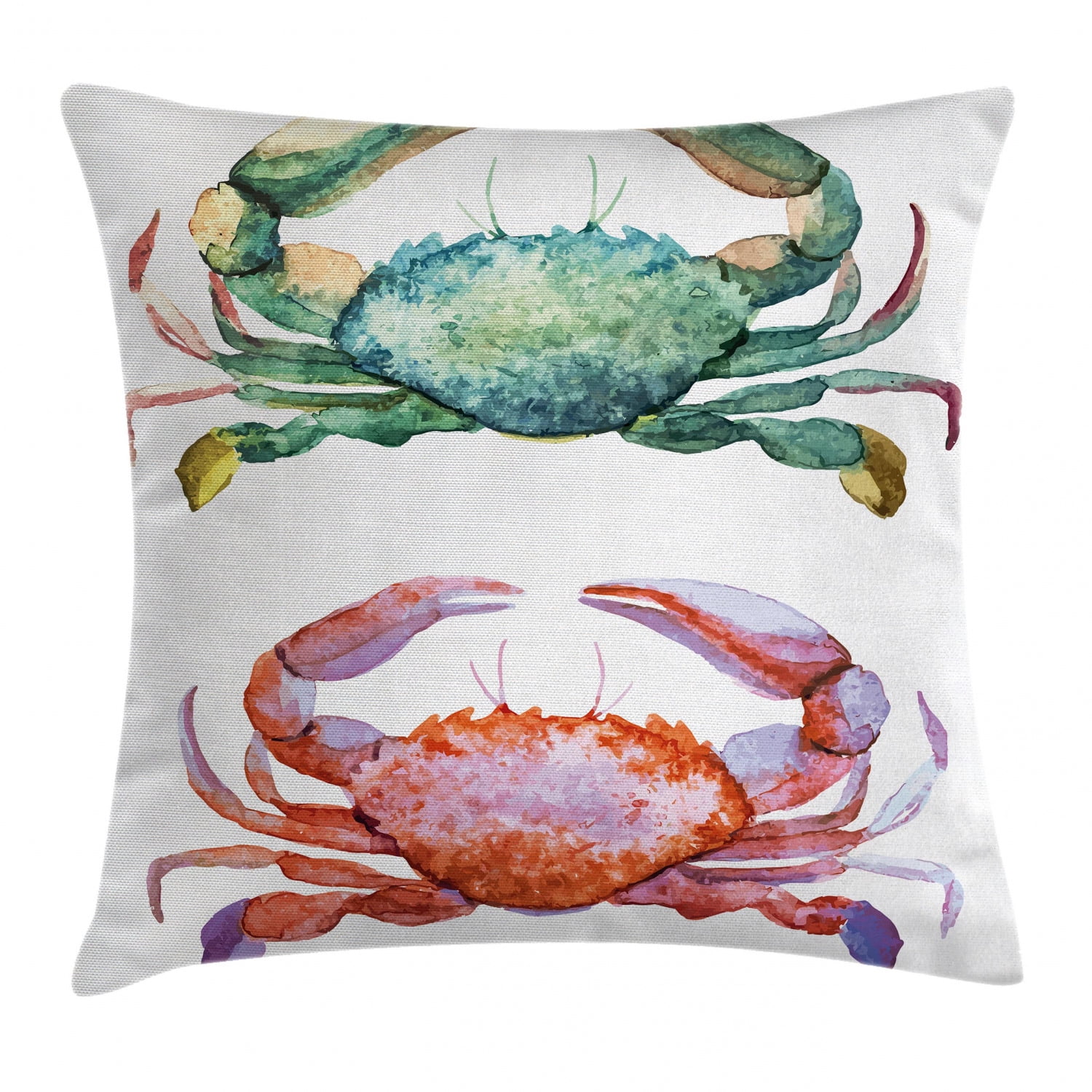Crabs Decor Throw Pillow Cushion Cover, Watercolor Style Effect Sea ...