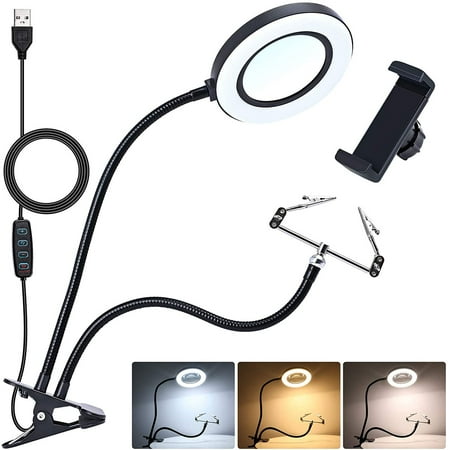 LED Magnifier Lamp, Repair Magnifying Glass Light with Metal Clamp ...