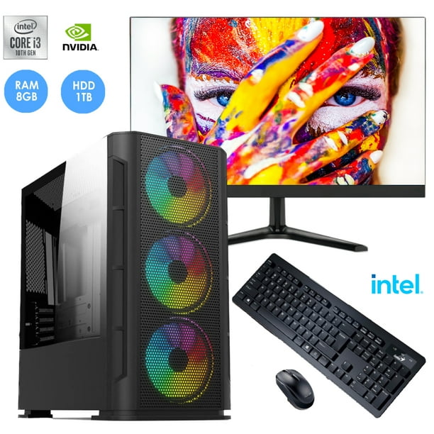 Computadora PC gamer armada i3 10100f Intel Disco duro 1TB 8GB RAM Nvidia 710 80+ Monitor 21.5 ...