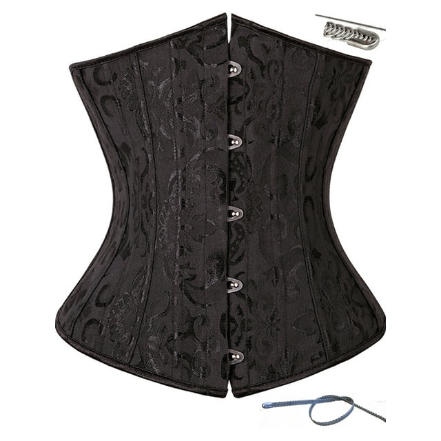 Black White 24 Spiral Steel Boned Waist Training Underbust Lace up ...