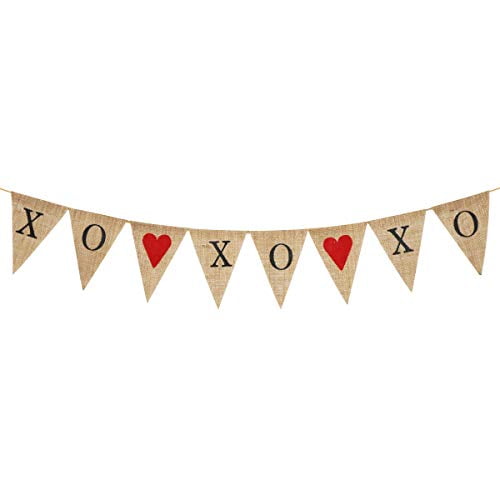 Faylapa Jute Burlap XO XO XO Banner with Red Heart Burlap Valentine's ...