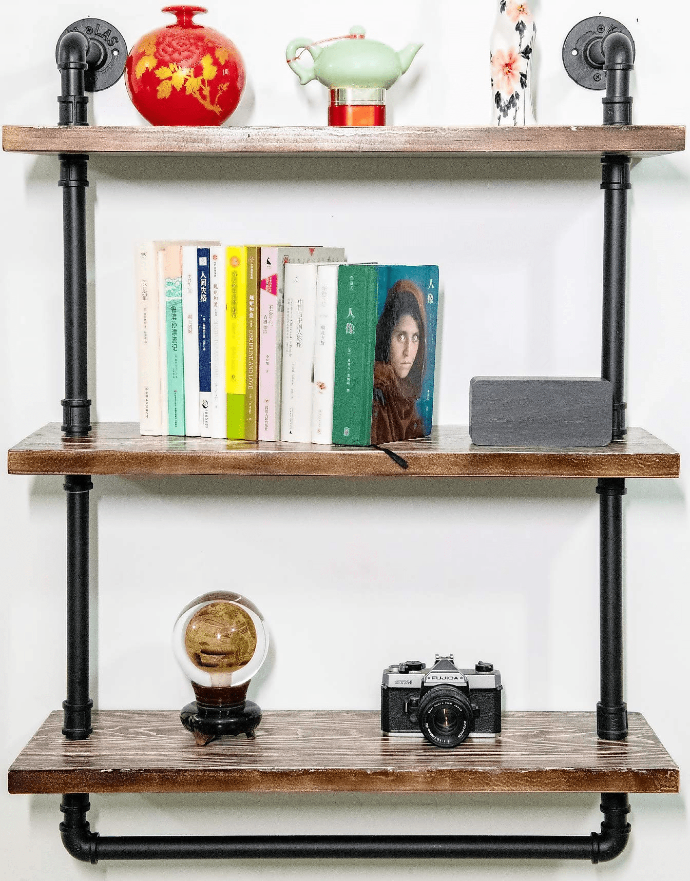 Industrial Pipe Shelving Wall Mounted, Pipe Rustic Wood Shelves for ...