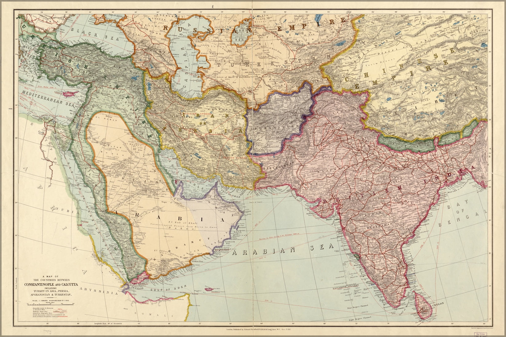 24"x36" Gallery Poster, map of Turkey Persia iraq iran india arabia ...
