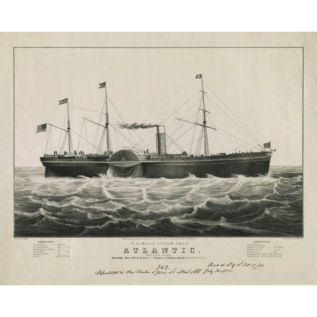 Print: U.S. Mail Steam Ship, Atlantic: Collins Line. Builders, Hull By ...