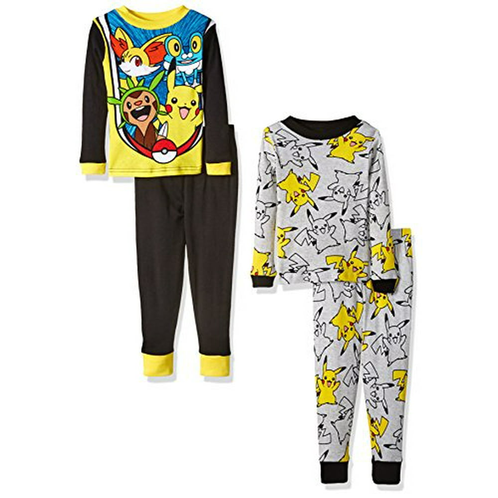 Pokémon - Pokemon Boys' Pikachu 4-Piece Cotton Pajama Set, Pikachu ...