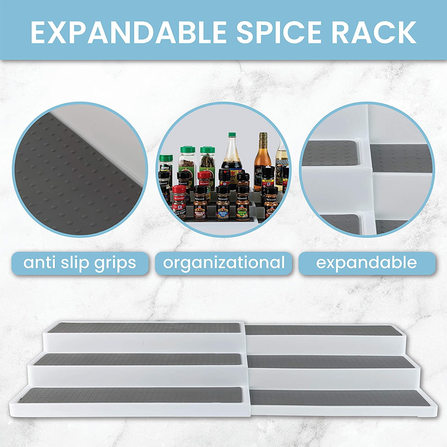 Buy 3 Tier Expandable Spice Rack Organizer, Non-Skid Container Display ...