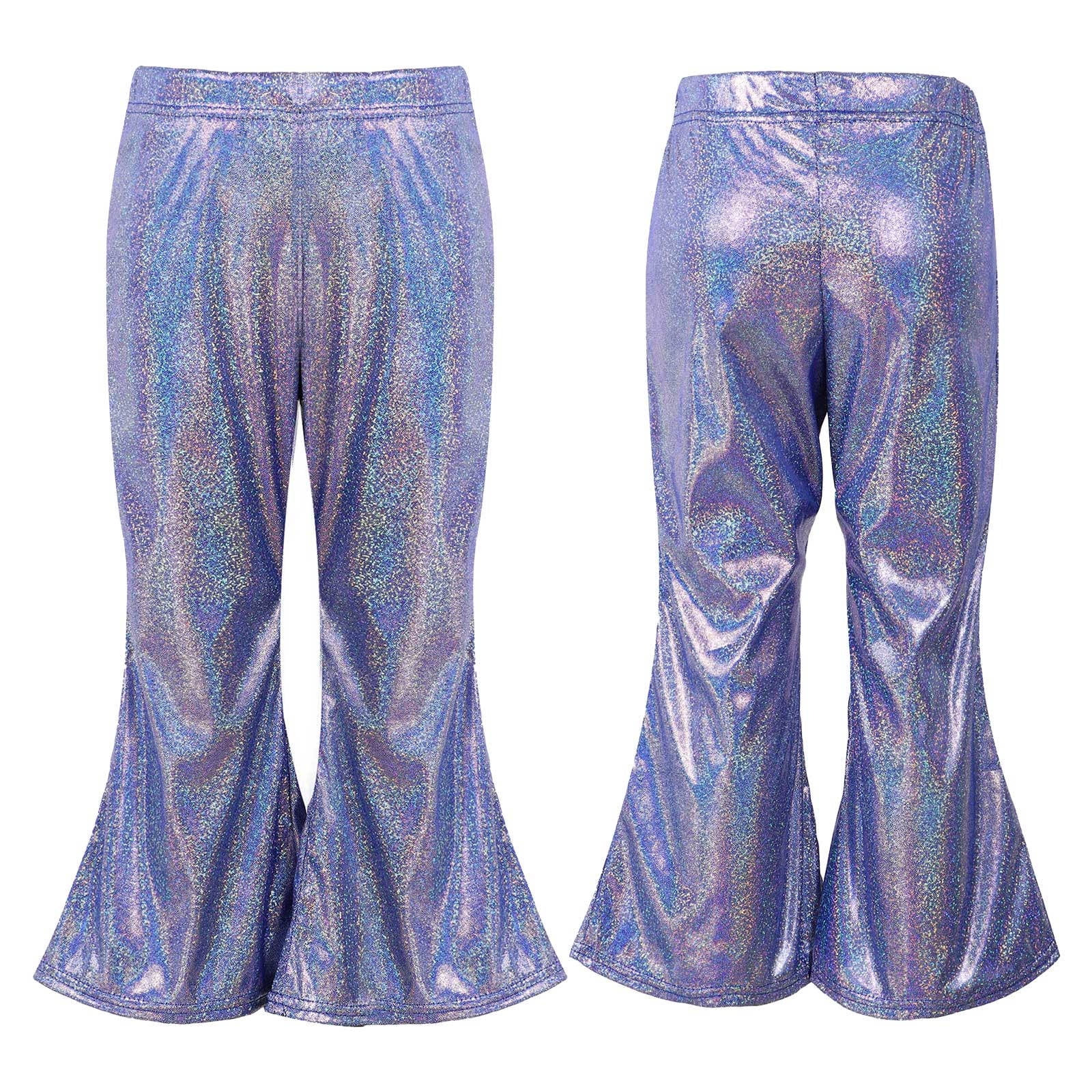 MSemis Girls Shiny Metallic Flare Pants Bell Bottom Wide Leg Trousers ...